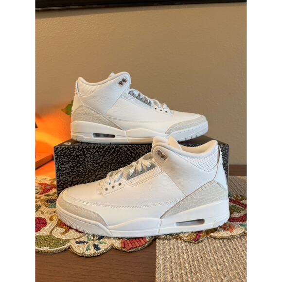 Jordan | Shoes | Jordan 3 Retro Pure Money 225 White Metallic Silver ...